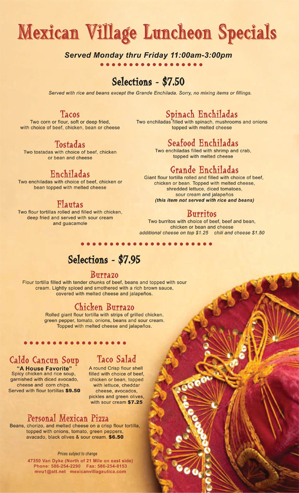 Mexican Food Utica | Family Restaurant | Mexican Village Restaurant