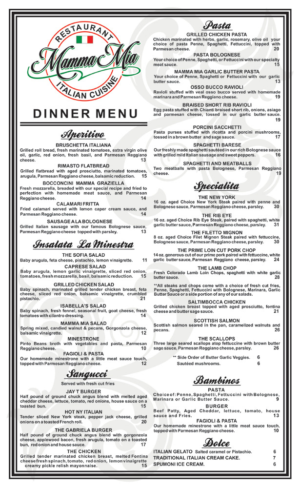 Authentic Italian Cuisine Bakersfield | Italian Restaurant Menu