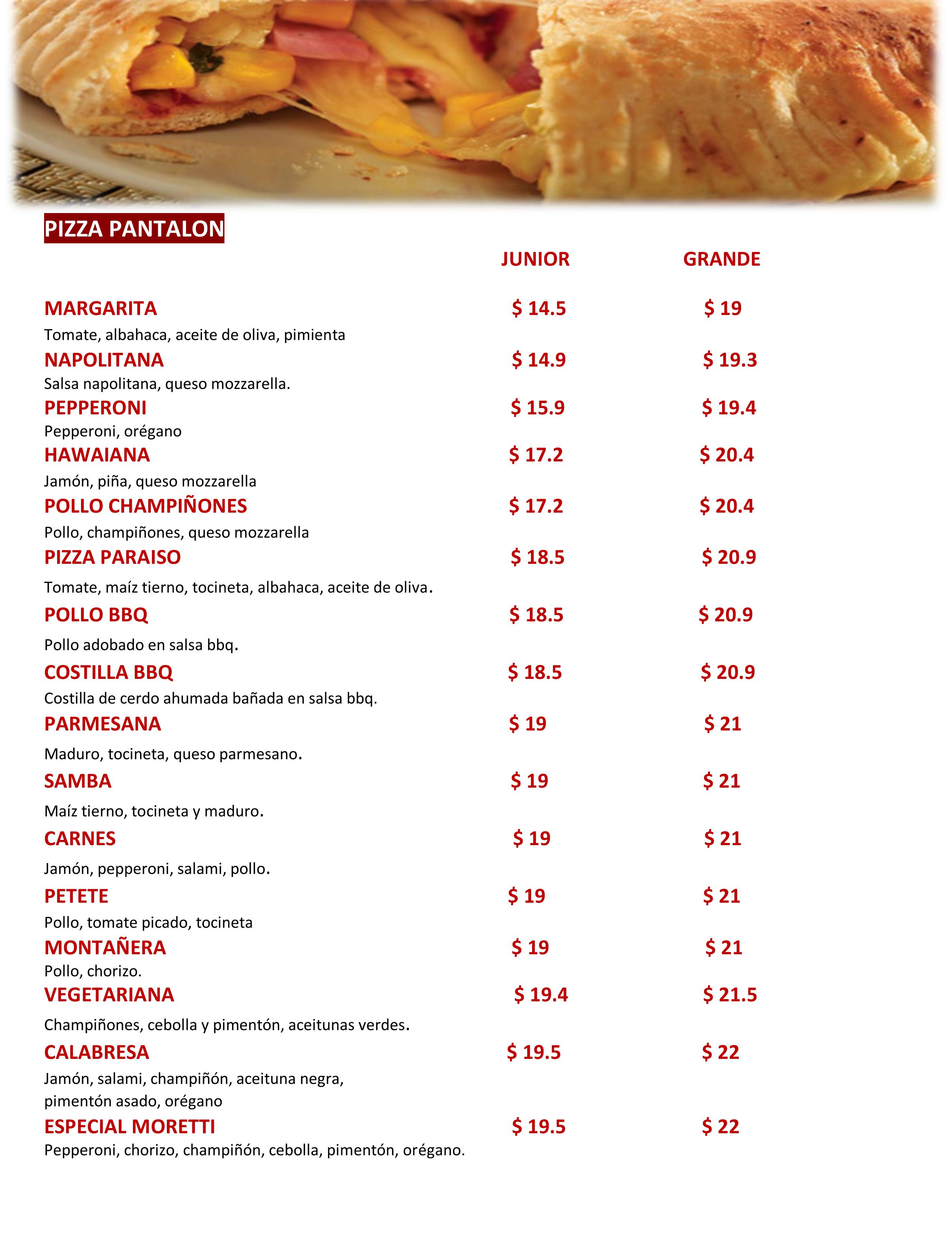 Restaurante Moretti - Nuestro menú