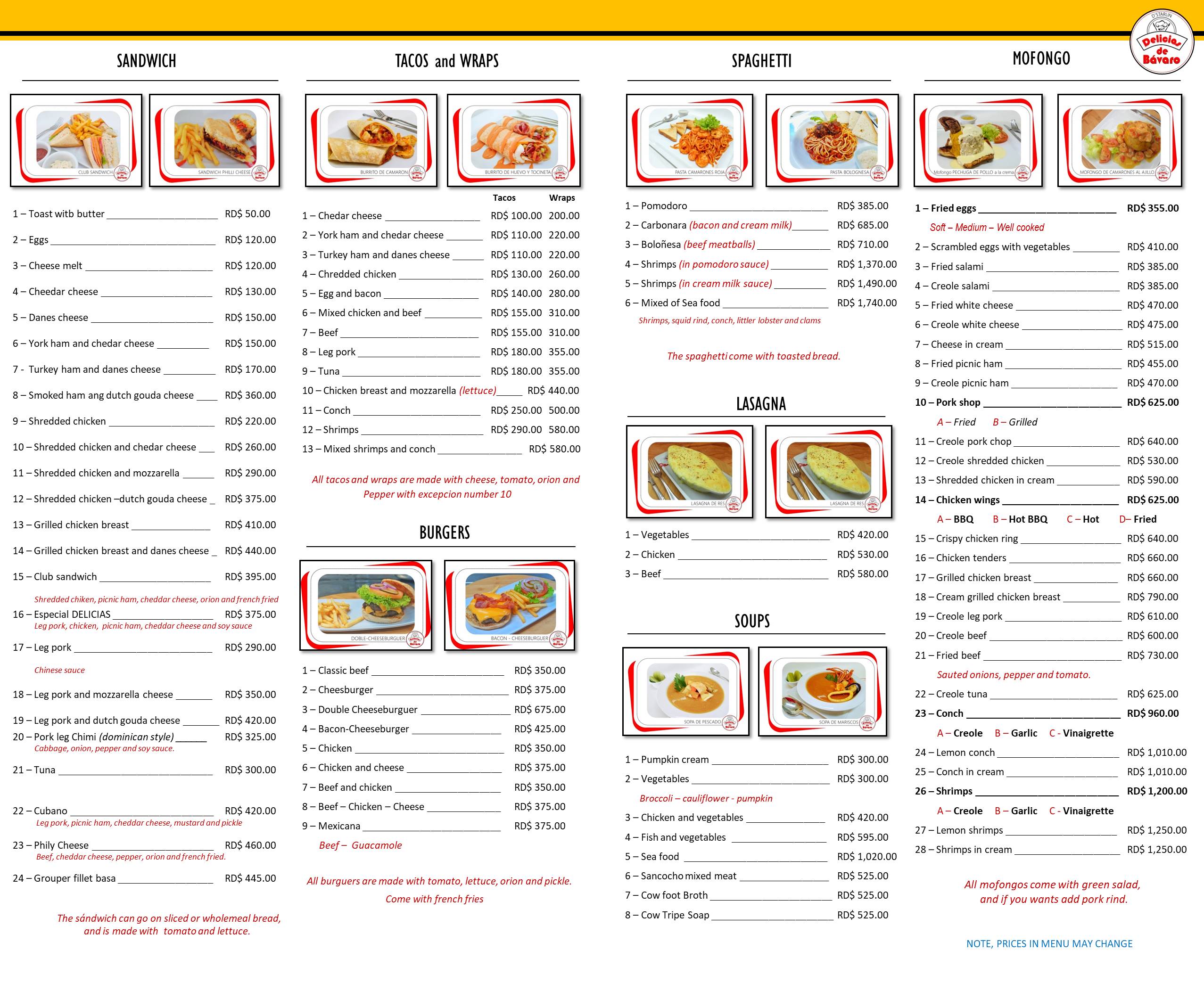 Restaurante Delicias de Bávaro - Nuestro menú