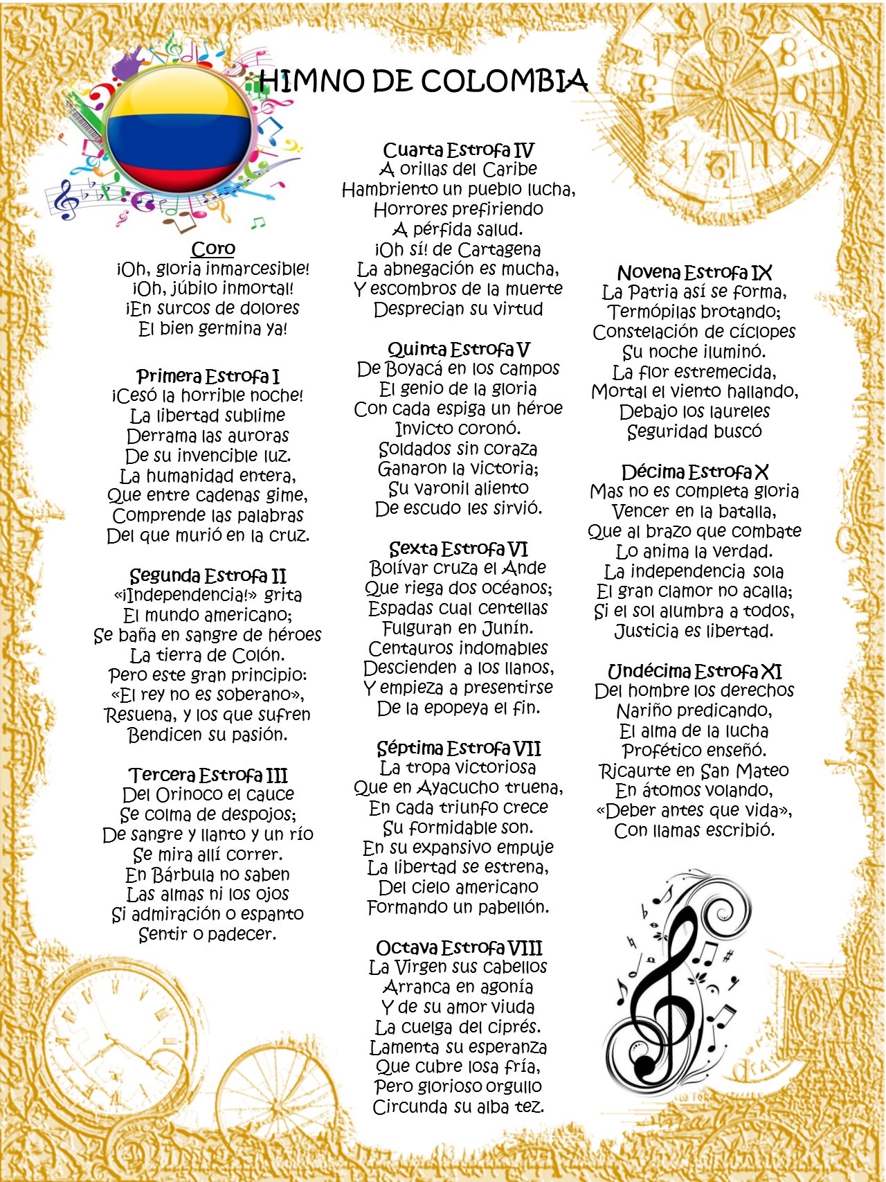 Himno De Colombia Letra Estrofas Y Coro Himno Nacional De Colombia ... Himno De Colombia Letra Estrofas Y Coro Himno Nacional De Colombia ...