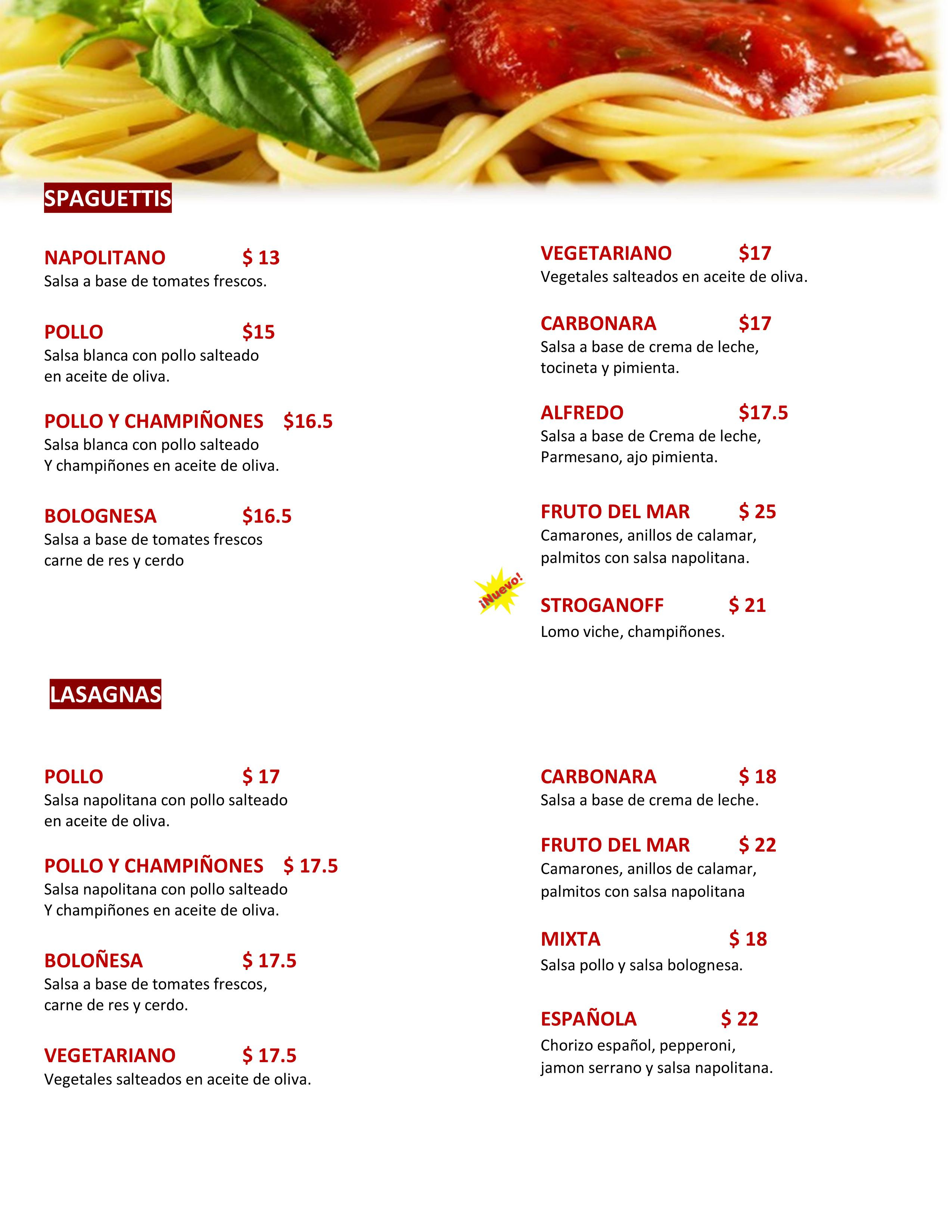 Restaurante Moretti - Nuestro menú